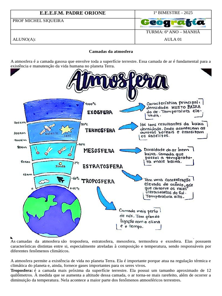 6 Camadas Atmosfera 6 Ano 01 Geo | PDF | Atmosfera da Terra | Atmosfera