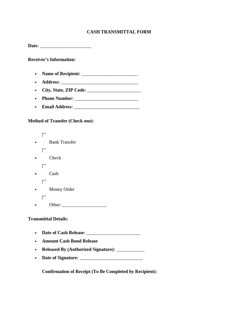 Cash Transmittal Form | PDF