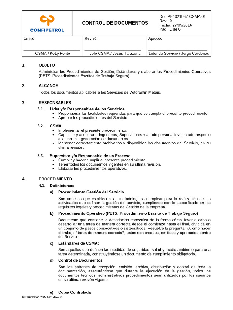 PE1021096Z.CSMA. 01.Rev.0_Control de Documentos | PDF | Business