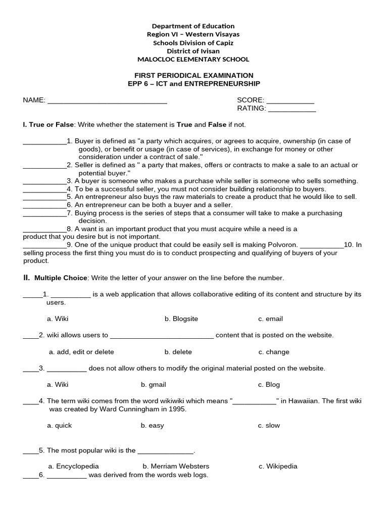 ICT GRADE 6 | PDF | Wiki | Sales