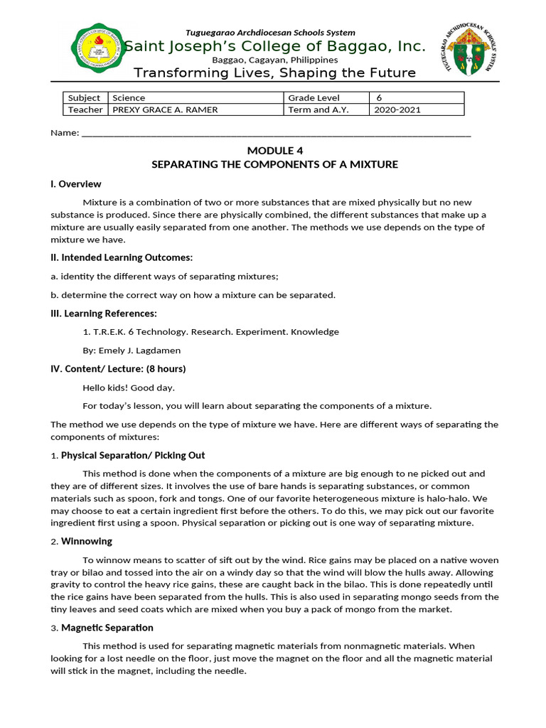module 4 science 6 | PDF | Distillation | Mixture