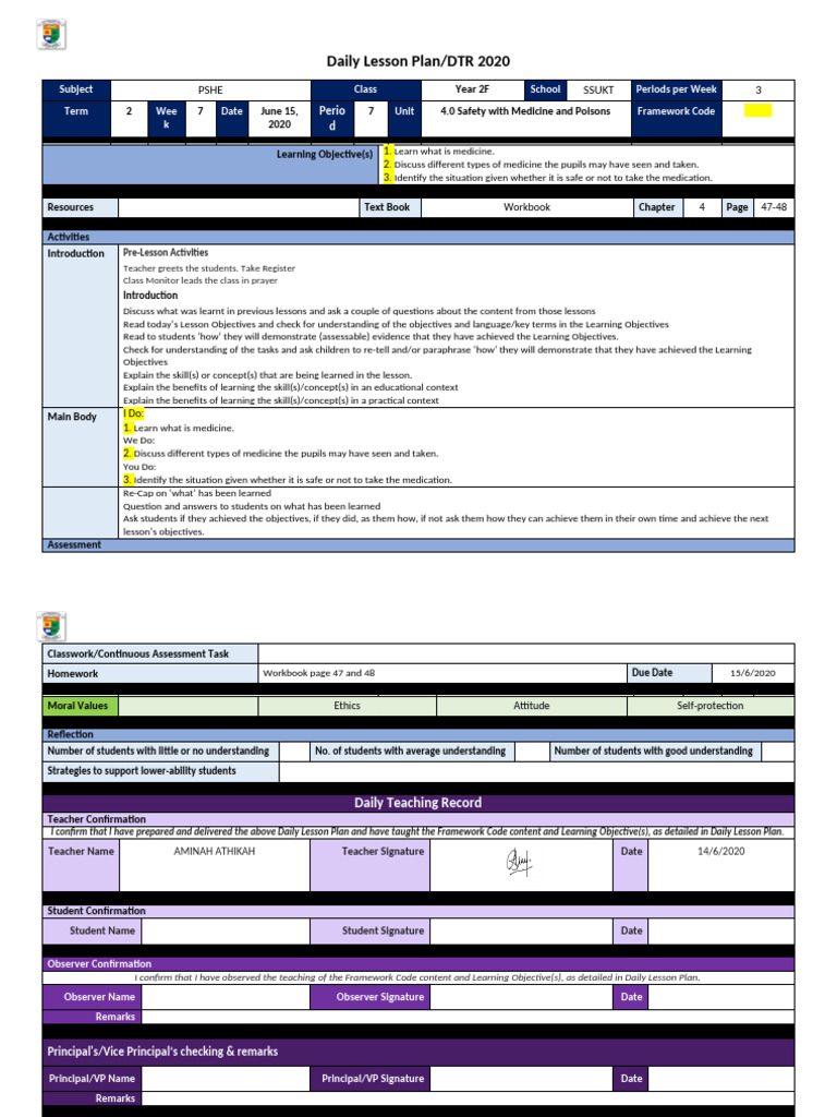 Year 2 PSHE Lesson Plan on Medicine | PDF | Lesson Plan | Teachers