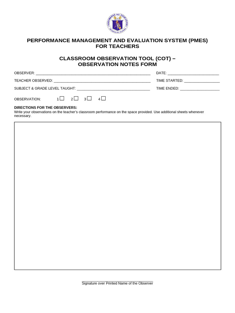 Annex C 7 Cot Observation Notes Form Pdf