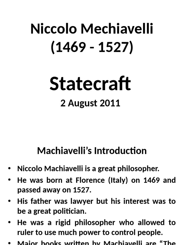 Machiavelli's Principles of Statecraft | PDF | Niccolò Machiavelli