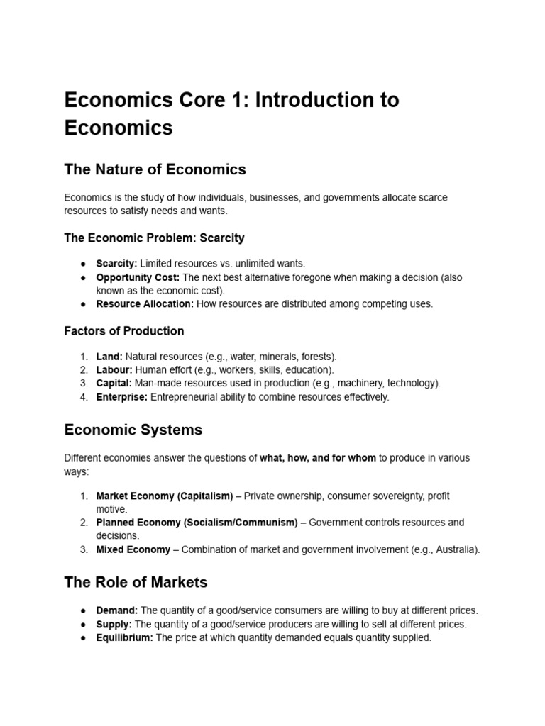 Year 11 Economics Overview | PDF | Economics | Market (Economics)