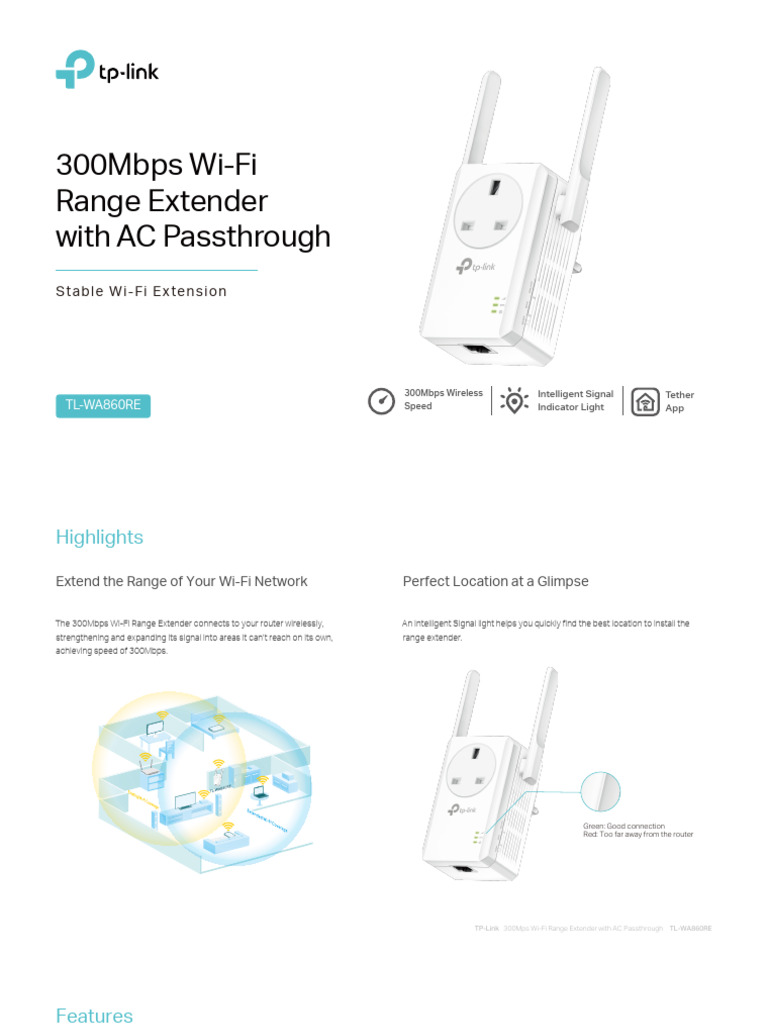 TL-WA860RE (UK) 4.0&5.0-Datasheet | PDF | Wi Fi | Microsoft Windows