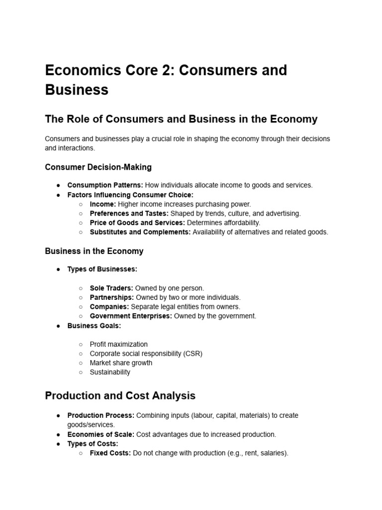 Yr 11 Core 2 Economics Notes | PDF | Economics | Corporate Social ...