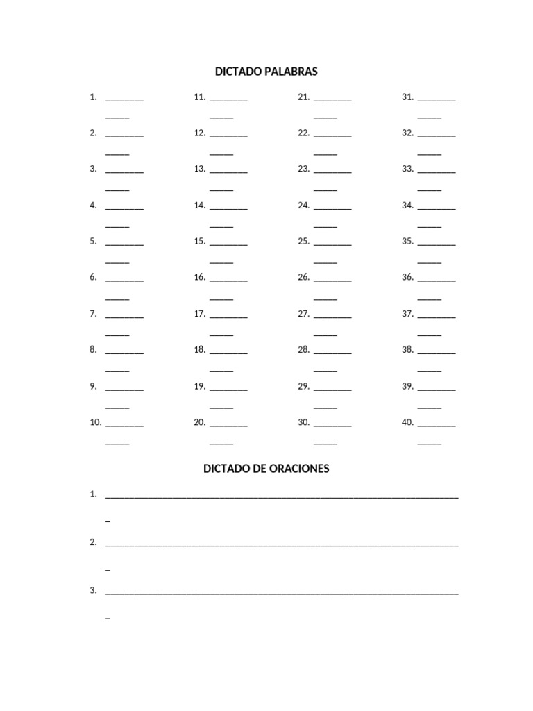 Formato de Dictado de Palabras y Oraciones | PDF