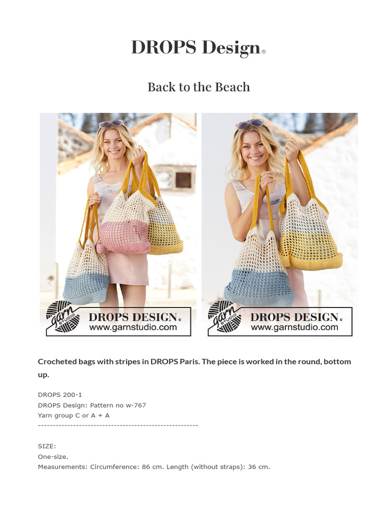 Back To The Beach - Crocheted Bags With Stripes in DROPS Paris. The ...