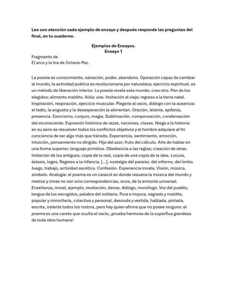 Ejemplos de Ensayos Literarios | PDF