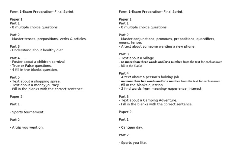 Form 1 Exam Prep Guide | PDF
