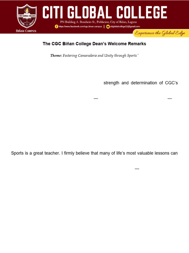 EDITED-Intrams Message - FINAL From Sir Jeff | PDF | Behavior Modification