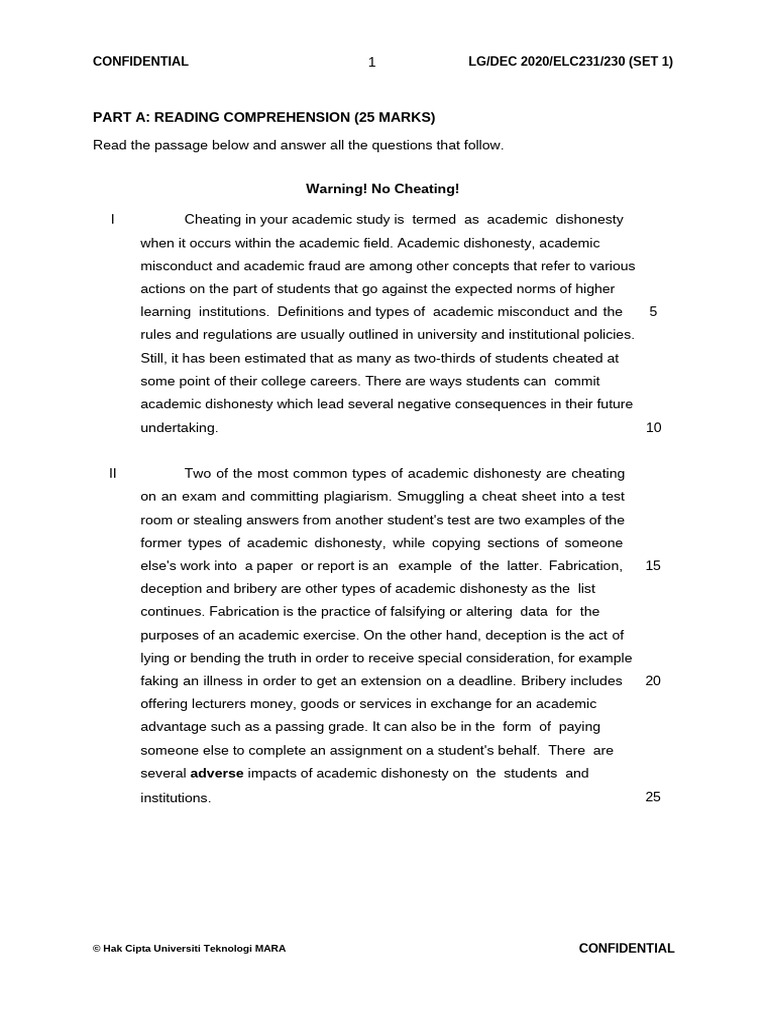 Elc231 Set 1 Mid Sem Test Dec 2020 | PDF | Academic Dishonesty