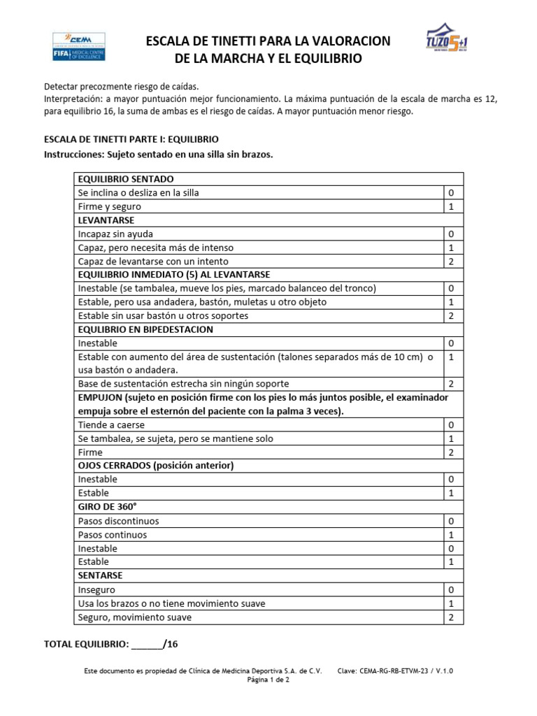 Escala Tinetti: Evaluación de Marcha y Equilibrio | PDF