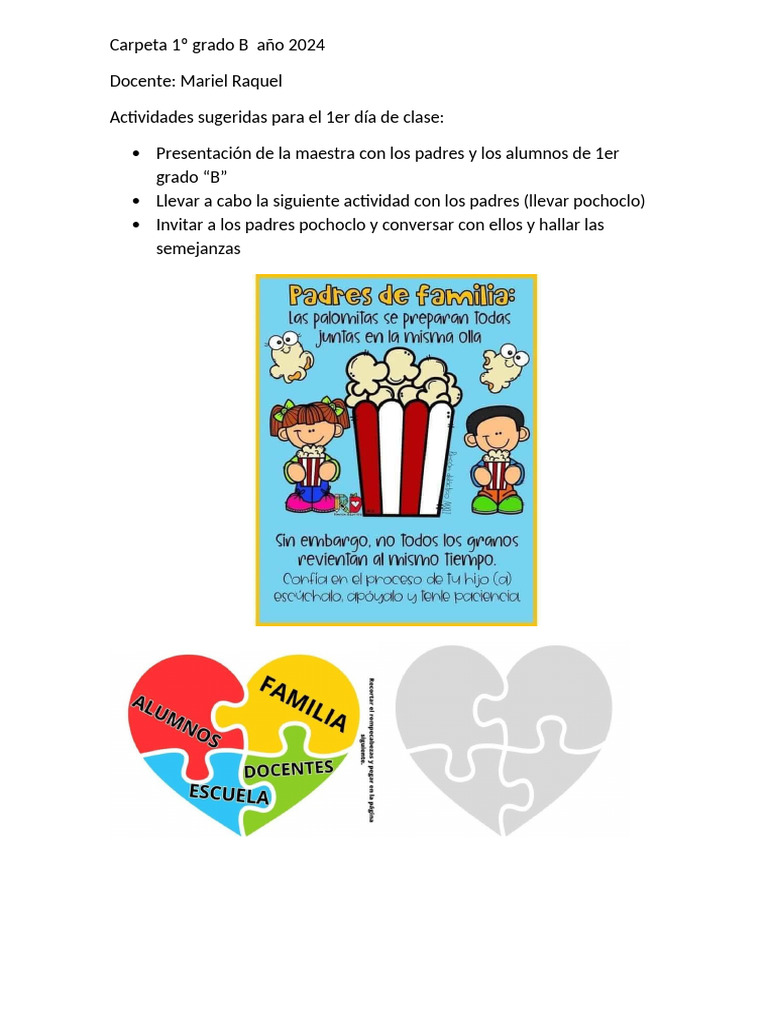 Actividades Iniciales 1º Grado B | PDF