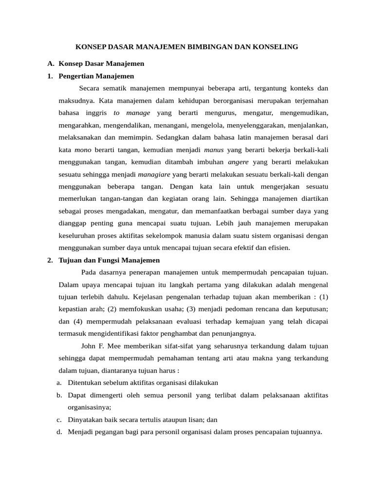 Konsep Dasar Manajemen Bimbingan Dan Konseling | PDF