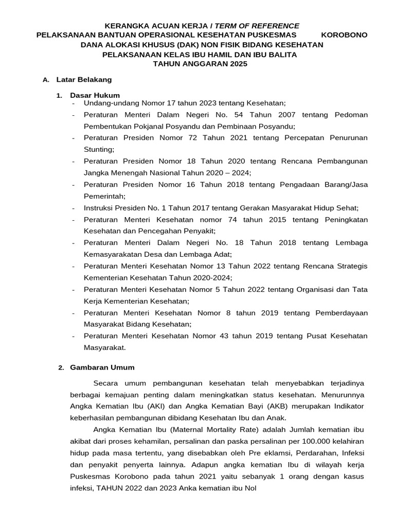 1. TOR SH pelaksanaan Kelas Ibu Hamil dan Balita | PDF