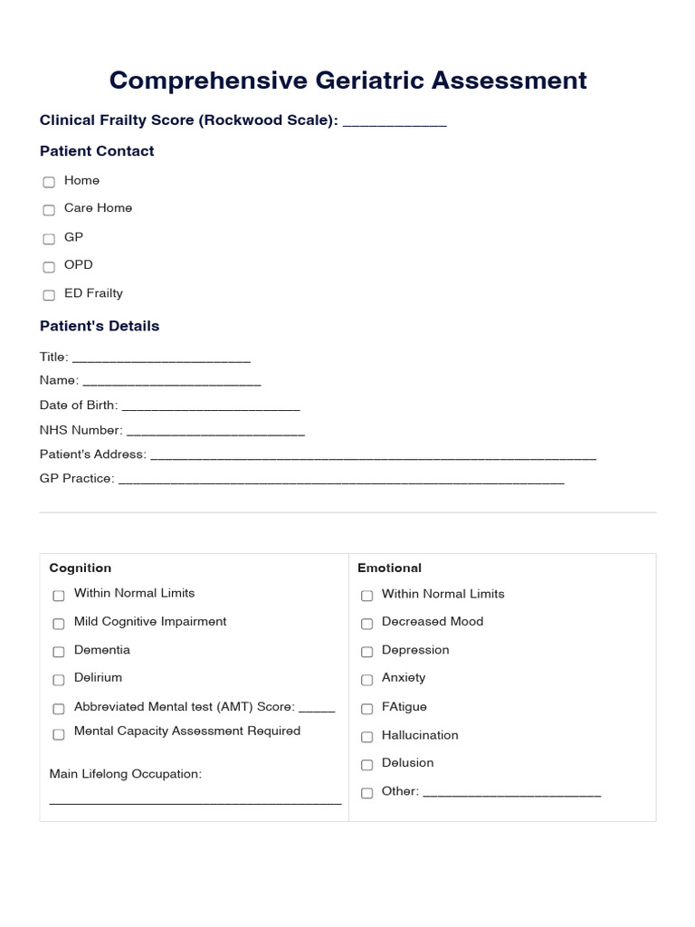 Comprehensive Geriatric Assessment Form | PDF | Geriatrics | Dementia