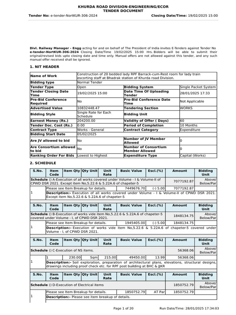 E-Tender for RPF Barrack Construction | PDF | Concrete | Plaster