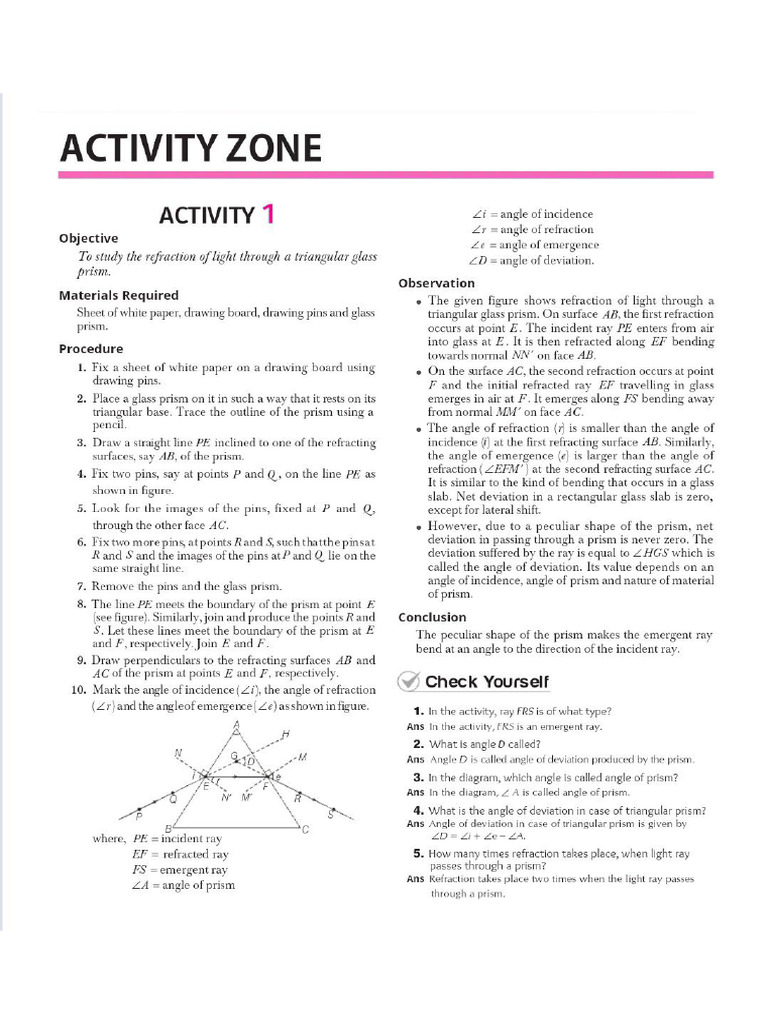 Human Eye and Colourful World - Activities | PDF