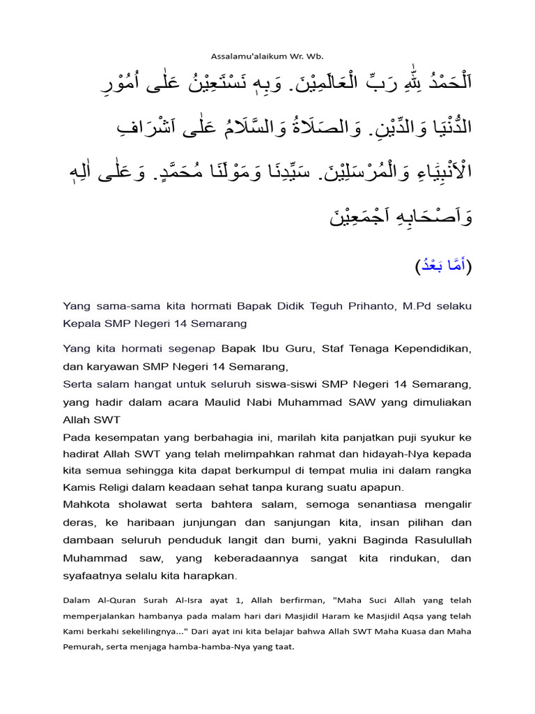 Pidato Islami Kamis Religi (Osis) Docx | PDF