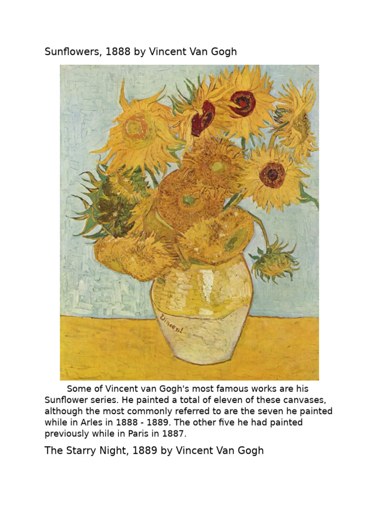 Sunflowers, 1888 by Vincent Van Gogh | PDF