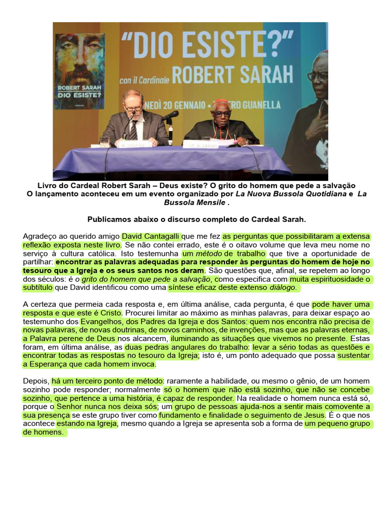 DISCURSO Cardeal Robert Sarah | PDF | Eucaristia | Ecumenismo