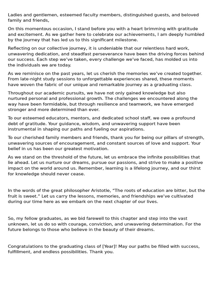 Sample Graduation Speech | PDF