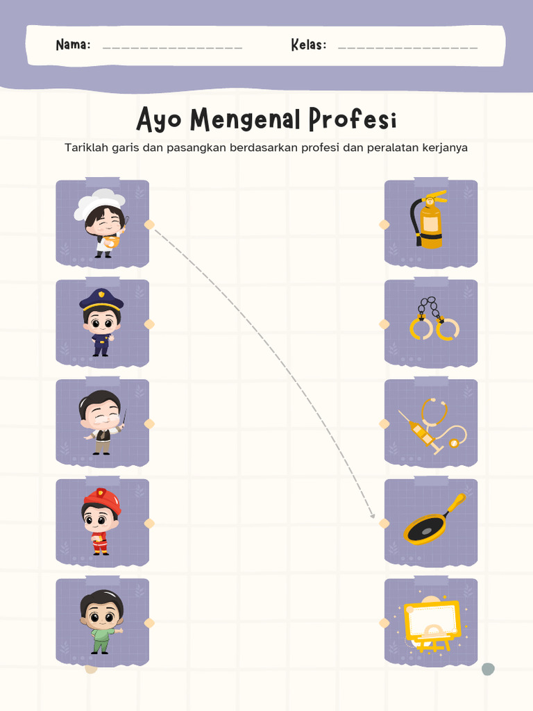 Tugas Tarik Garis Bertemakan Profesi Lembar Kerja Ungu Ilustrasi | PDF