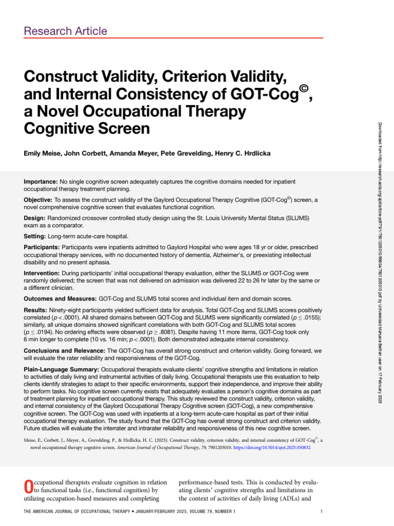 Construct Validity, Criterion Validity | PDF | Occupational Therapy | Validity (Statistics)