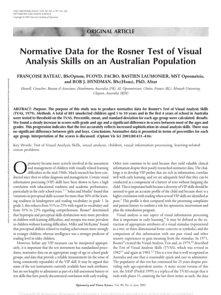 Normative Data For Rosner TVAS - Original | PDF | Descriptive Statistics
