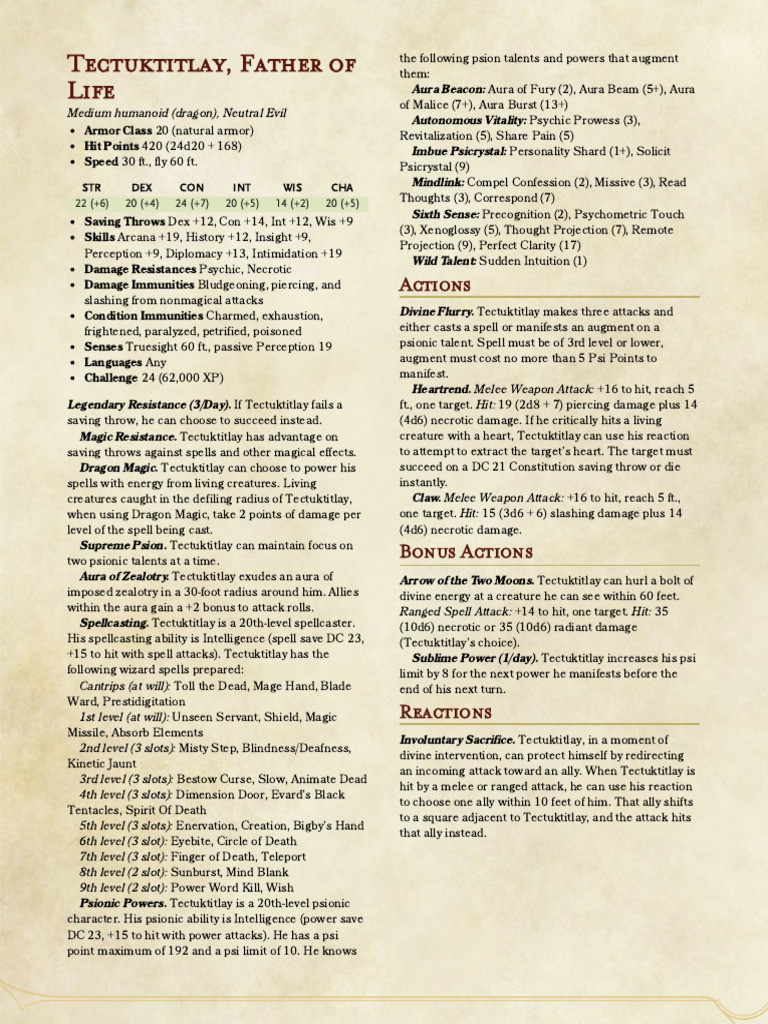 Tectuktitlay, Father of Life | PDF | D20 System | Dungeons & Dragons