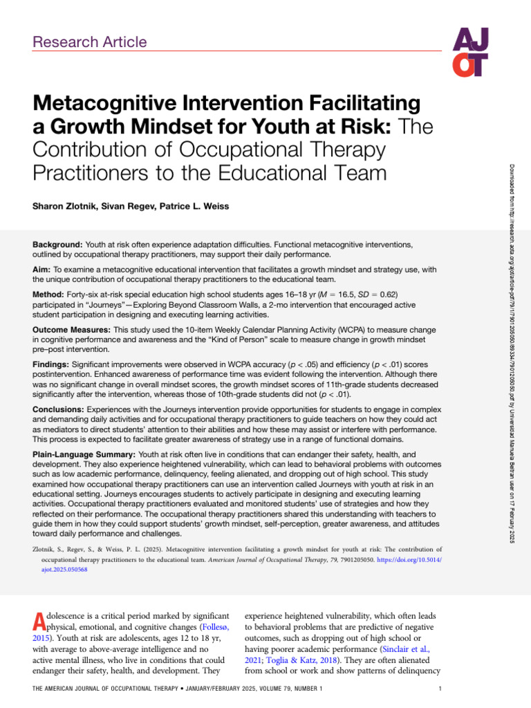 Metacognitive Intervention Facilitating | PDF | Metacognition | Occupational Therapy