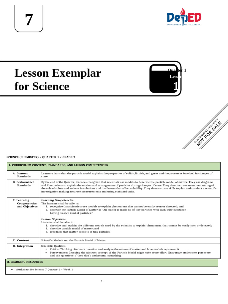 Q1 - LE - Science 7 - Lesson 1 - Week 1 | PDF | Conceptual Model | Matter