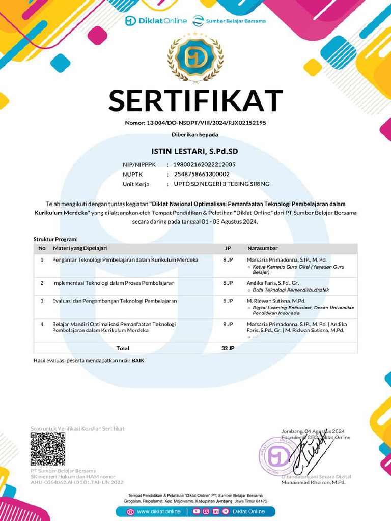 Sertifikat Istin Lestari 32Jp | PDF