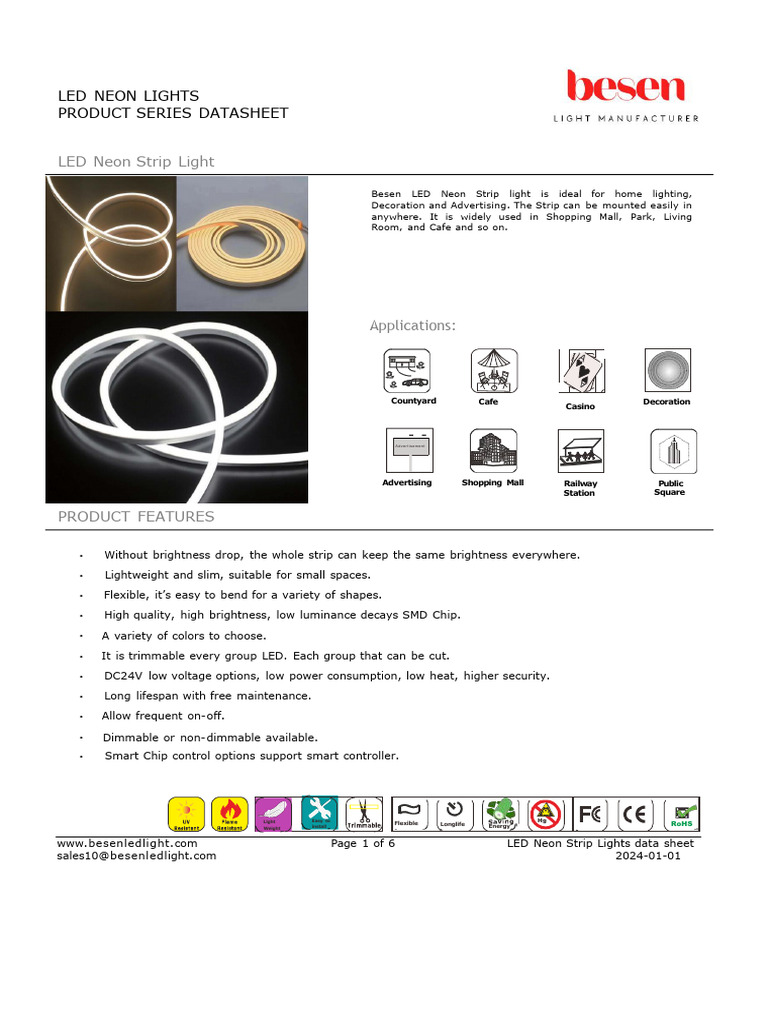 Besen-24V Neon LED Strips DATA SHEET-240101 | PDF | Light Emitting ...