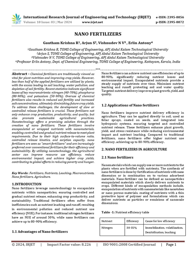 Nano Fertilizers | PDF | Fertilizer | Plant Nutrition