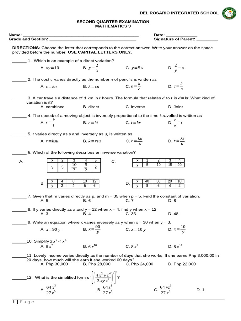 Q2 - Math 9 - Periodical Exam (S.Y.24-25) | PDF | Square Root ...