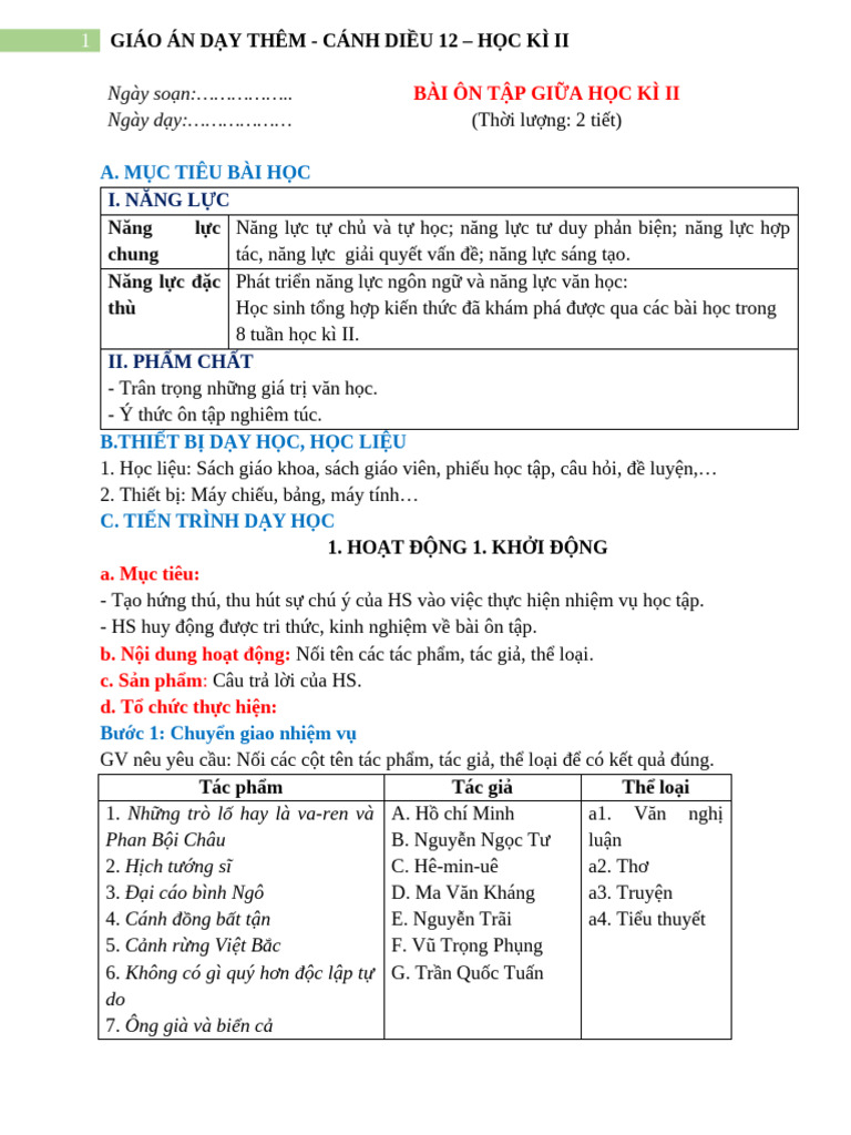 WORD BÀI ÔN TẬP GIỮA HỌC KÌ II - CD12 | PDF