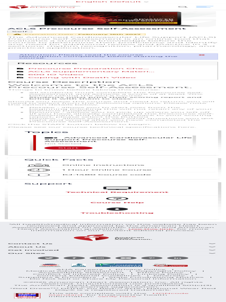 ACLS Precourse Self-Assessment | PDF