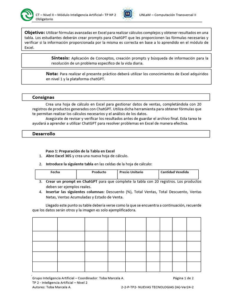 2-2-P-TP2--NUEVAS-TECNOLOGIAS-(IA)-Ver24-2 | PDF | Microsoft Excel | Hoja de cálculo