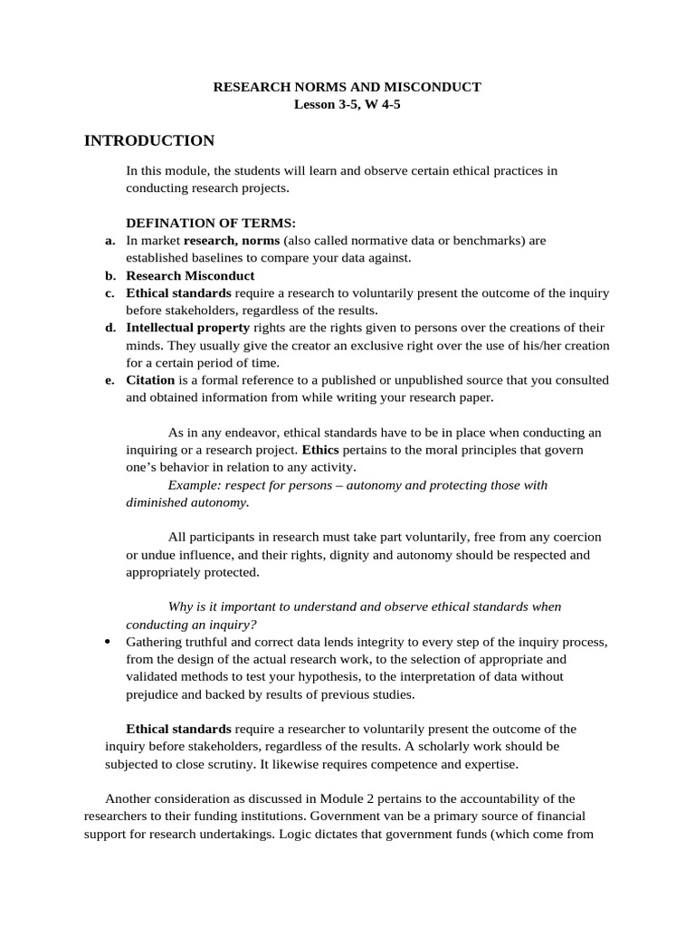 Lesson 3 5 RESEARCH NORMS AND MISCONDUCT | PDF | Plagiarism | Inquiry