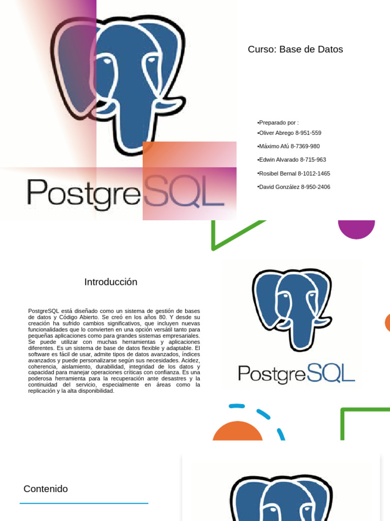 Presentación Base de Datos | PDF | Postgre Sql | Bases de datos