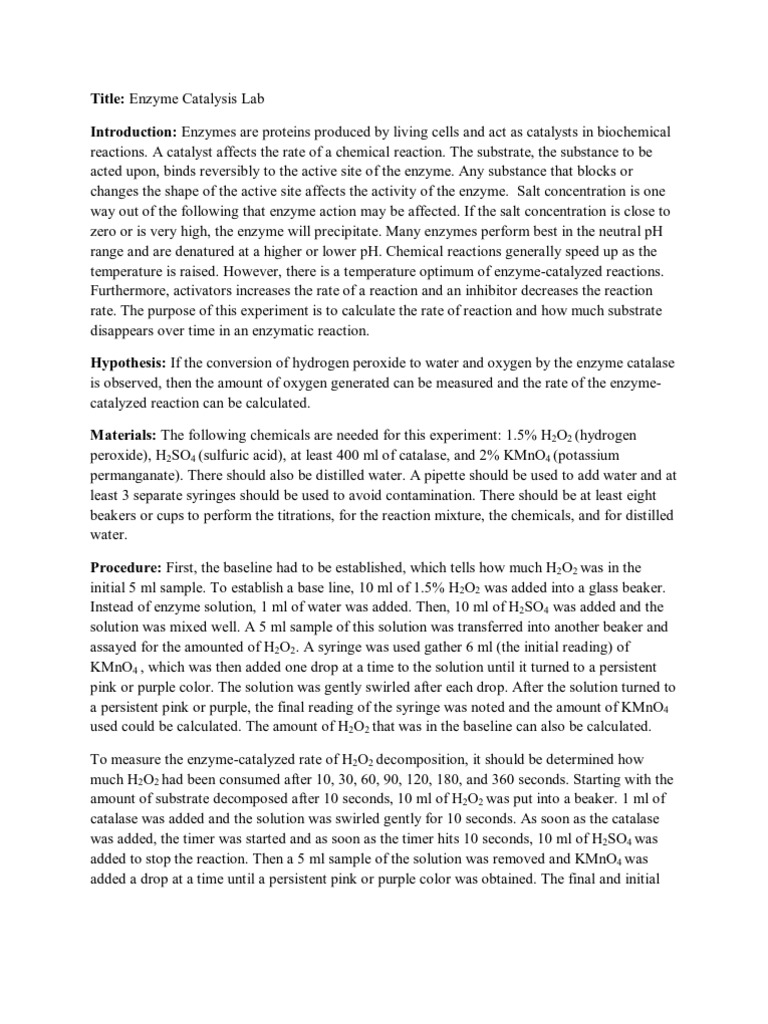 AP Lab #2: Enzyme Catalysis Lab | PDF | Enzyme | Catalysis