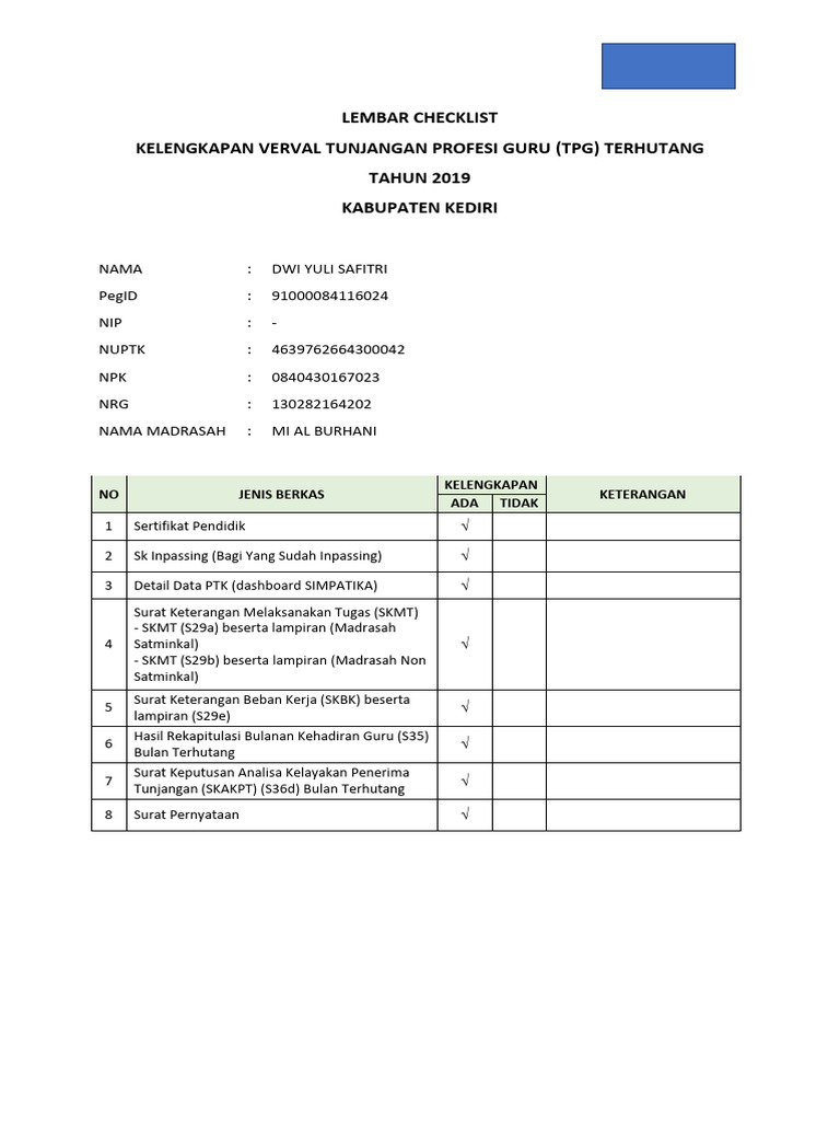 Ceklist 2019 | PDF