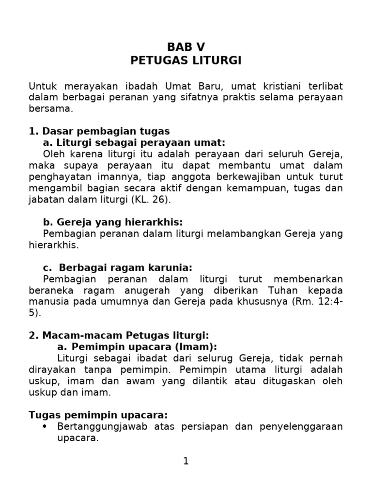 Bab V Dan Bab Vi Petugas Liturgi Dan Liturgi Hari Minggu Dan Hari Raya | PDF