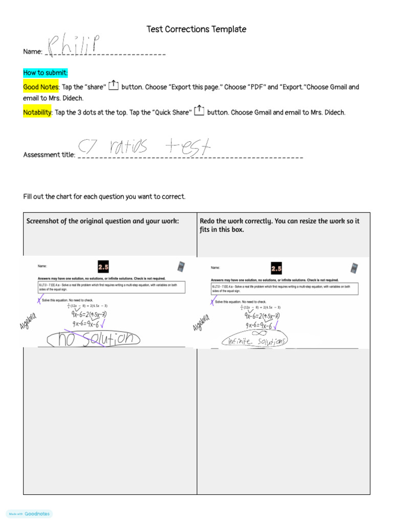 Test Corrections Template | PDF