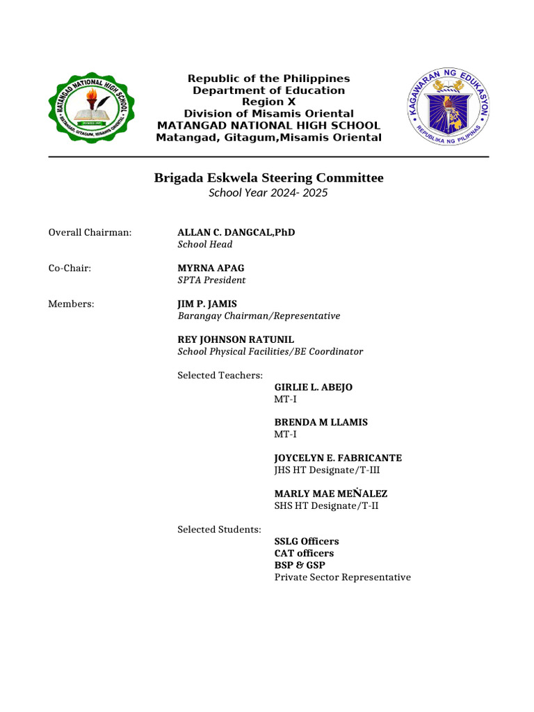 Brigada Eskwela Committee | PDF