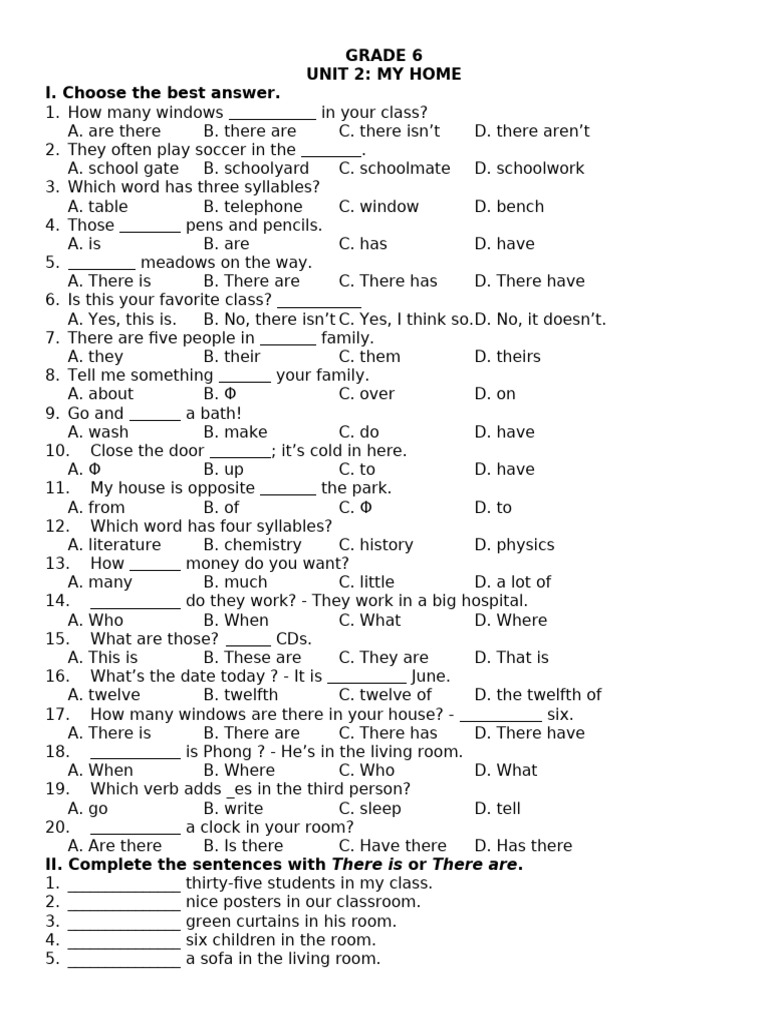 GRADE 6 N.Phương BT U2 | PDF