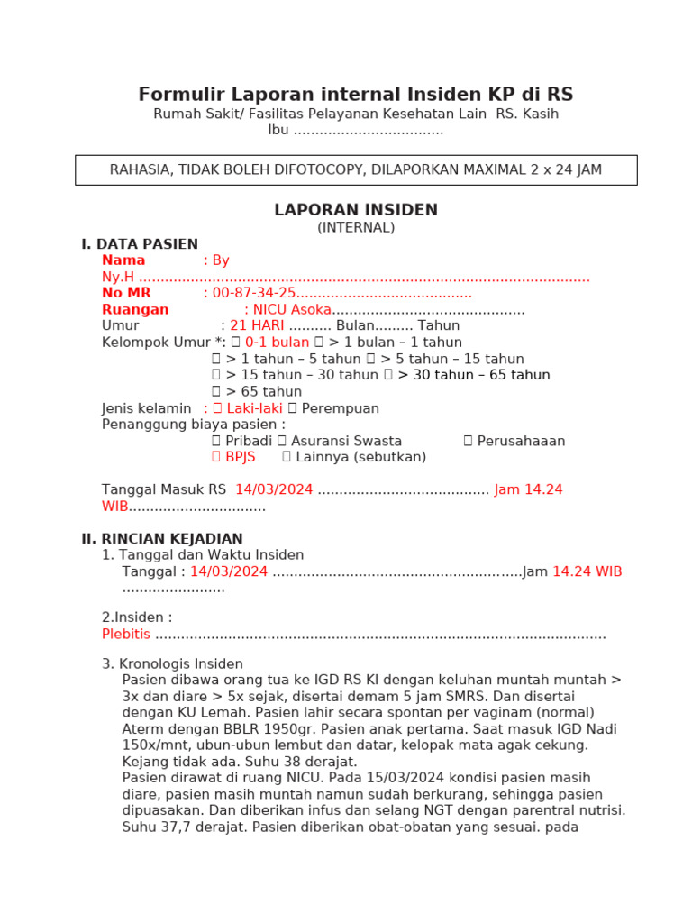 Form Laporan Internal IKP RS Anton MJ Sirait 20230309067 | PDF